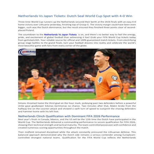 Netherlands Vs Japan Tickets Dutch Seal World Cup Spot with 4-0 Win.pdf