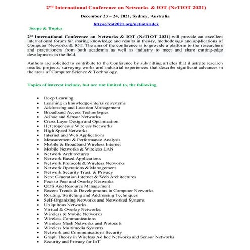 2nd International Conference on Networks & IOT (NeTIOT 2021) | PDF
