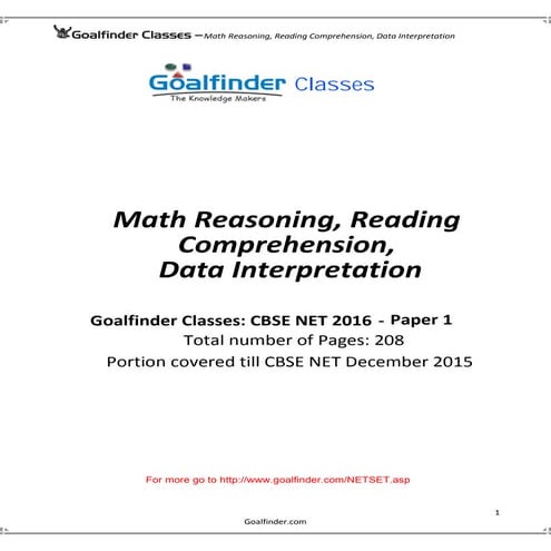 Net set math logical reading comprehension aptitude for exams and ...