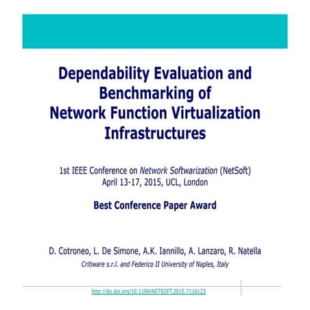 Dependability Evaluation and Benchmarking of Network Function Virtualization Infrastructures | PPT