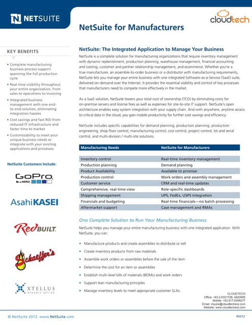 NetSuite Features for Outsourced Contract Manufacturing | PDF