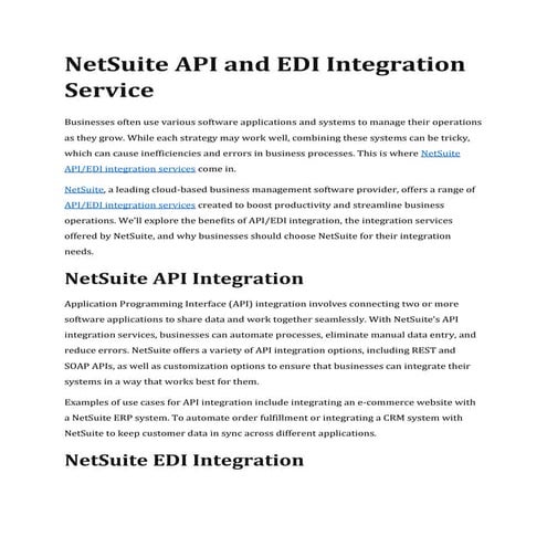 NetSuite API and EDI Integration Service | PDF