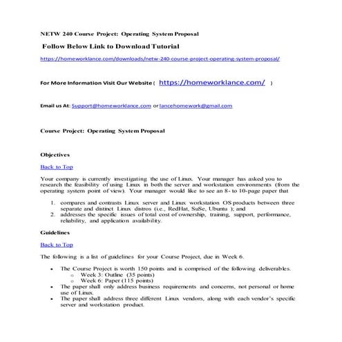 Netw 240 course project operating system proposal | PDF