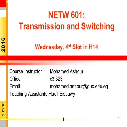 NETW601_Lecture01_2016, transmission and switching course | PDF | Computer Networking | Computing