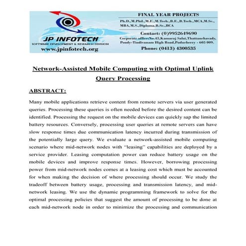 Network Assisted Mobile Computing With Optimal Uplink Query Processing