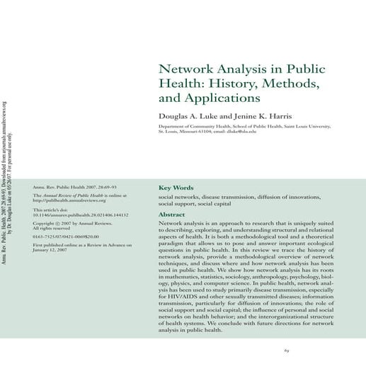 Network analysis in public health (2) | PDF