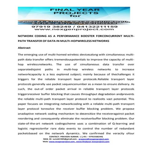 Network Coding As A Performance Booster Forconcurrent Multi Path 2379