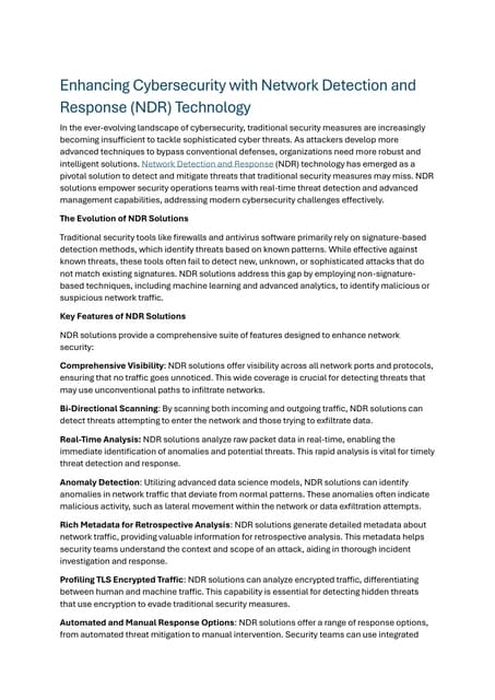 Enhancing Cybersecurity With Network Detection And Response Ndr