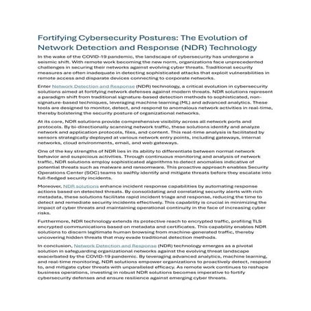 Fortifying Cybersecurity Postures The Evolution Of Network Detection And Response Ndr