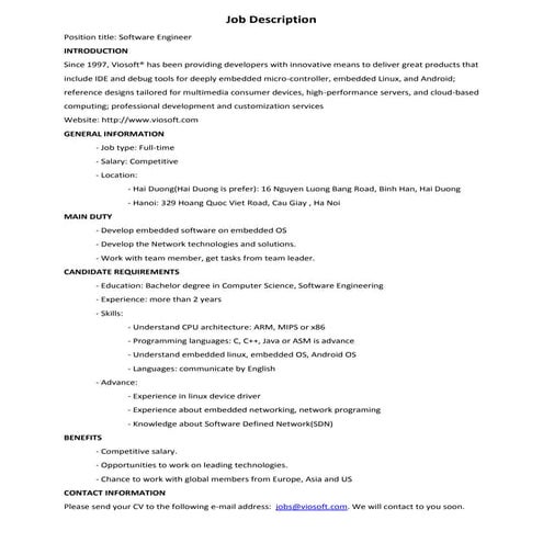 Network embedded OS Job description | PDF