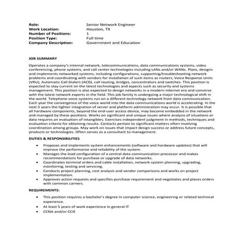 Network Engineer | DOCX | Computer Networking | Computing