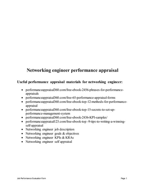Network engineer performance appraisal | DOCX
