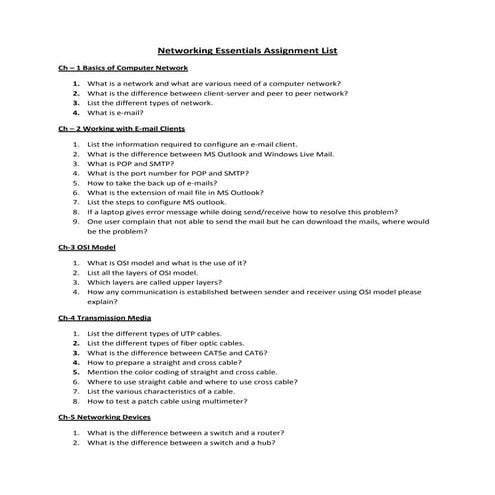 Networking essentials assignment list | DOCX