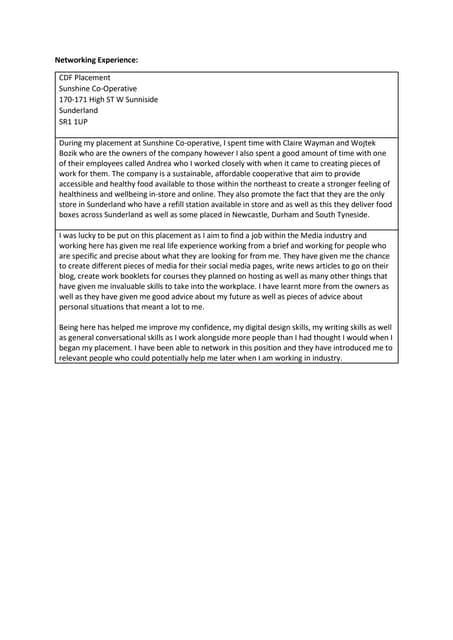 Networking experience | PDF