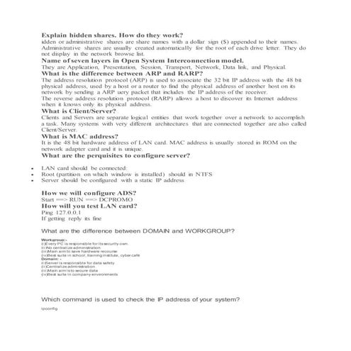 Networking question | DOCX | Computer Networking | Computing