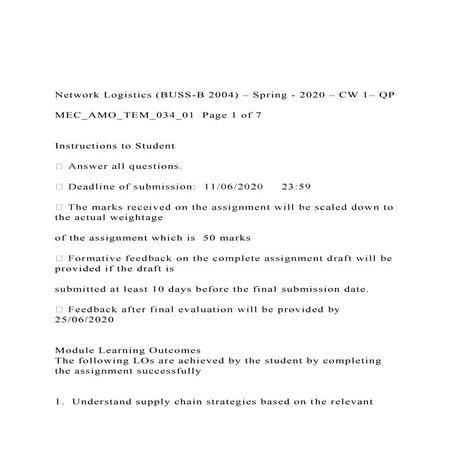 Engineering Mathematics-1 (MASC 0009.2) – Spring - 2020– CW (Assig | DOCX