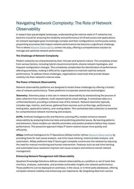 Navigating Network Complexity The Role Of Network Observability Pdf