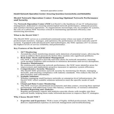 Hex64 Network Operation Center: Ensuring Seamless Connectivity and ...