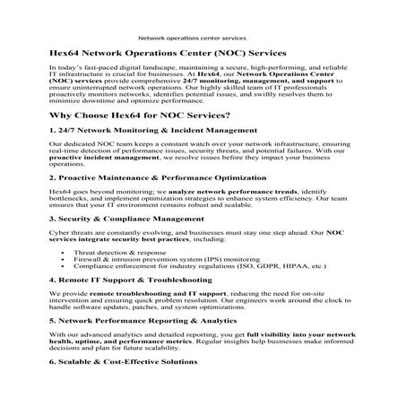 Network operations center services hex64 | PDF