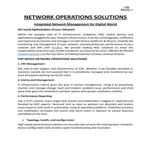 Network Operations Solutions - Perydot - Integrated Network Management ...