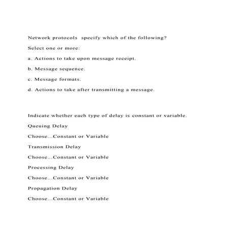 Network protocols specify which of the followingSelect one.docx | Computer Networking | Computing