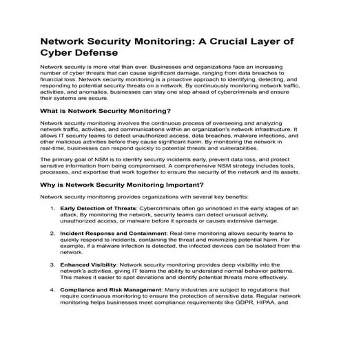 Network Security Monitoring A Crucial Layer of Cyber Defense | PDF