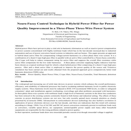 Neuro fuzzy control technique in hybrid power filter for power quality improvement in a three ...