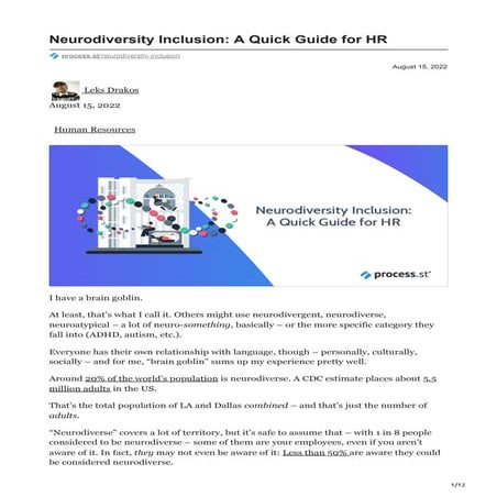 Neurodiversity Inclusion: A Quick Guide for HR | PDF