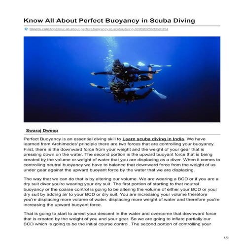 What is Neutral Buoyancy in recreational scuba diving | PDF