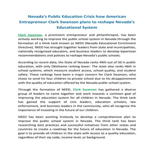 Nevada's Public Education Crisis: how American Entrepreneur Clark ...