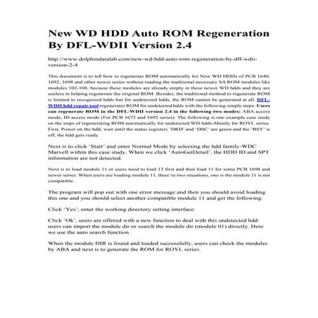 New wd hdd auto rom regeneration by dfl wdii version 2.4 | PDF