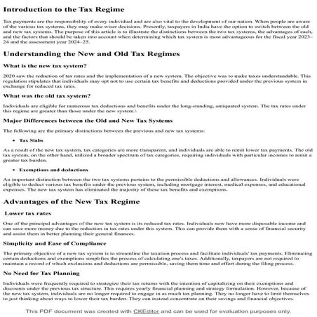 The Tax Regime Comparison: New vs. Old, FY 2024-2025 | PDF