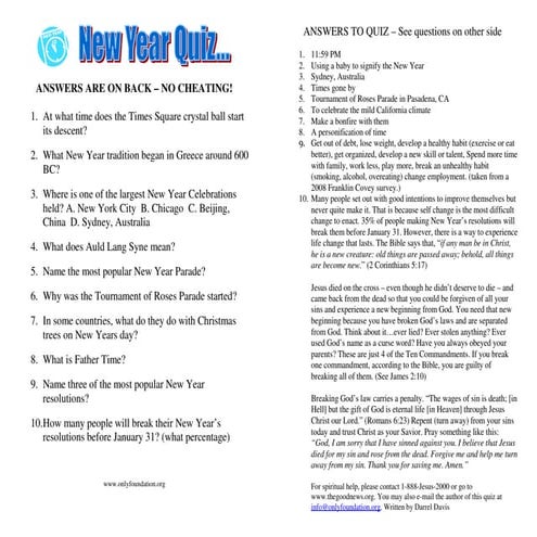 New Year Quiz Tract | PDF