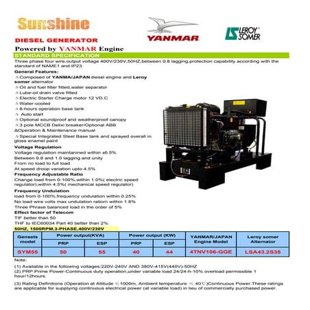 New 50 Kva Japan Yanmar diesel gensets Data Sheet | PDF