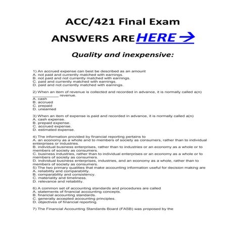 (New) acc 421 acc421 final exam entire answers with questions correct ...