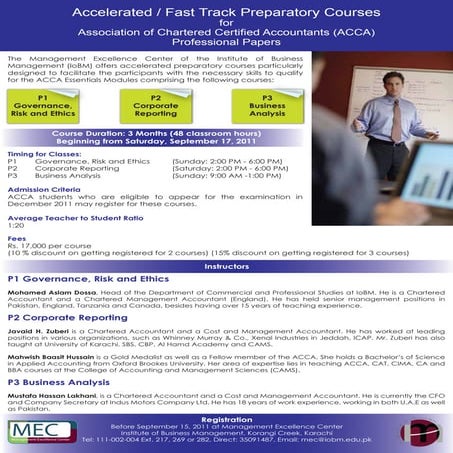 ACCA ad classes at IoBM, KArachi, Pakistan 2012 | PDF