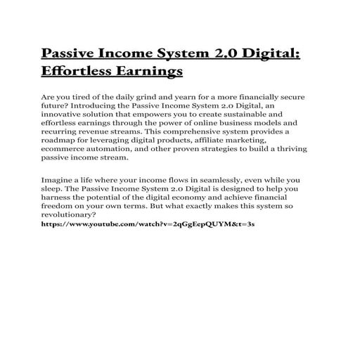 Passive Income System 2.0 Digital: Effortless Earnings | PDF