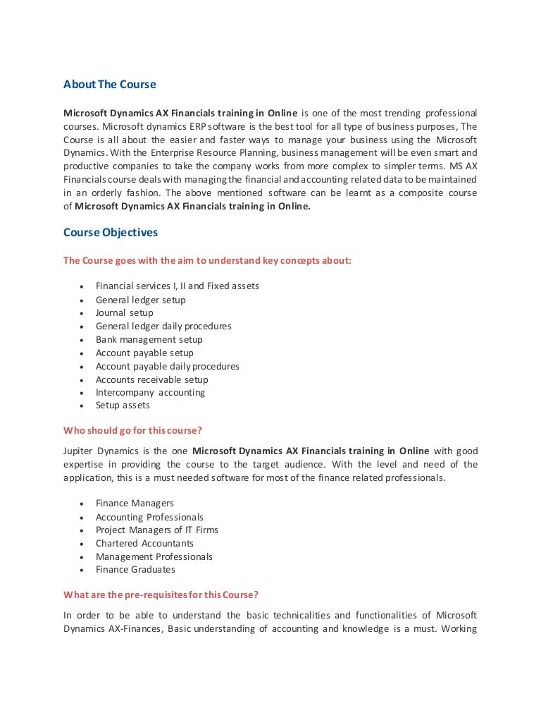 Online Microsoft Dynamics Axapta course training @Jupiter Dynamics...