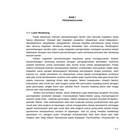 contoh proposal Tugas Akhir evaluasi alat gali muat dan alat angkut bab ...