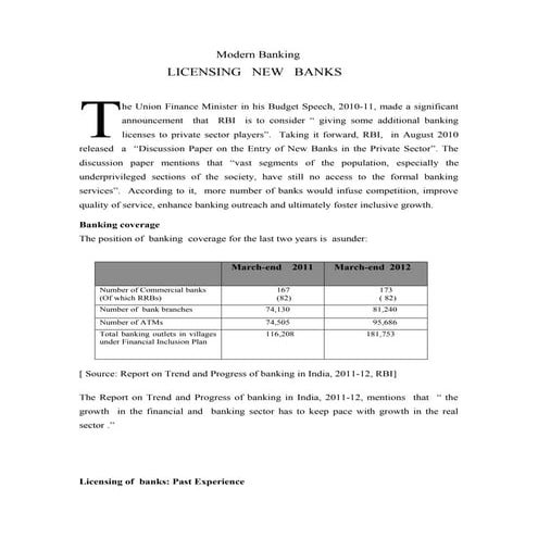 Banking Landscape in India- Licensing New Banks | DOC