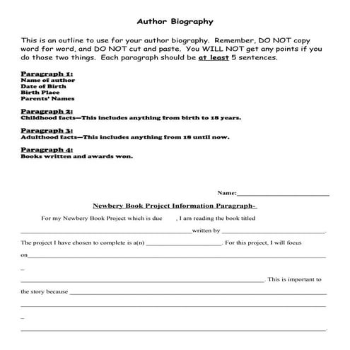 Newbery author biography and paragraph outlines | PDF