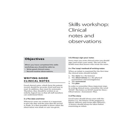Newborn Care: Skills workshop Clinical notes and observation | PDF