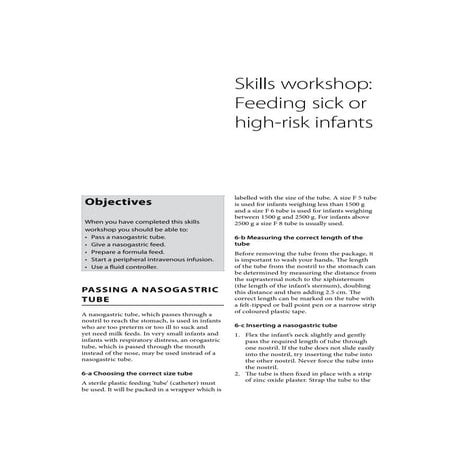 Newborn Care: Skills workshop Feeding sick or high-risk infants | PDF