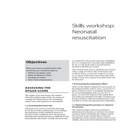 Newborn Care: Skills workshop Neonatal resuscitation | PDF