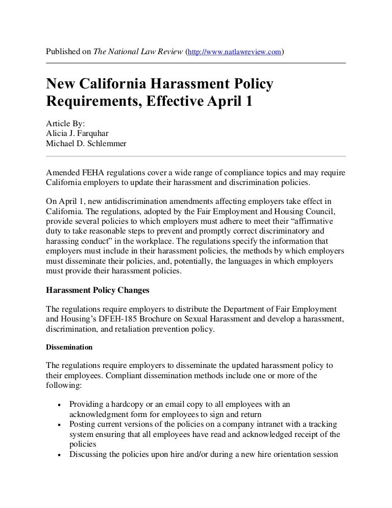 New CA Harassment Policy Requirements Effective April 1 2016 new-ca-harassment-policy-requirements-effective-april-1-2016