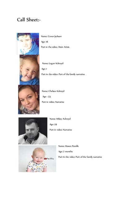 Emily call sheet | DOCX