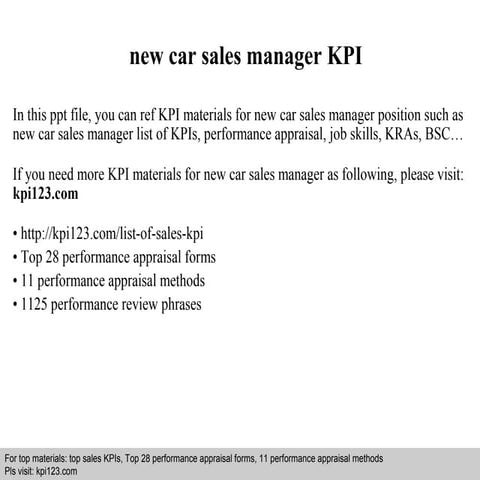 New car sales manager kpi | PPT