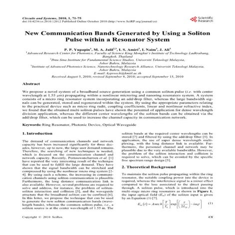 New communication bands generated by using a soliton pulse within a resonator system | PDF ...