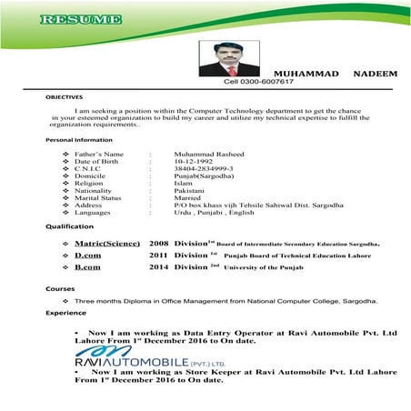 New cv muhammad nadeem | DOC
