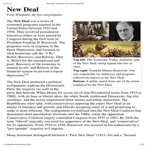 New deal wikipedia, the free encyclopedia | PDF